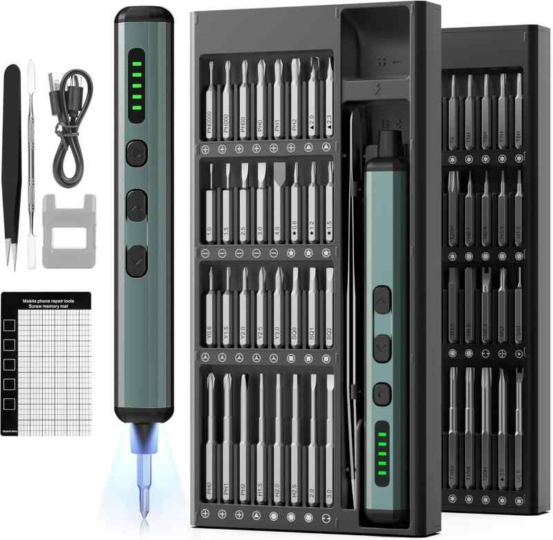 電動精密ドライバー 精密ドライバーセット 68in1 電動 ドライバー小型 ペン型 350mAh 軽量 静音 USB-C 充電式 LEDライト&amp;正逆転 5モード切替可能 星型 y字 時計 ゲーム機 カメラ修理 DIY作業 修理
