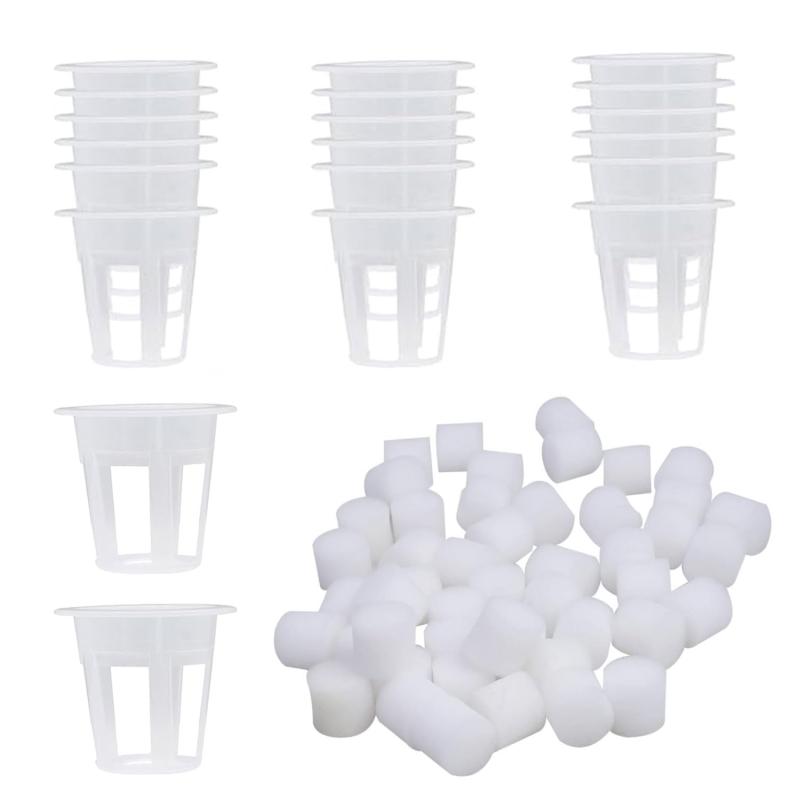 SaveSooo 水耕栽培 ポット 20個セット 定植かご すいこう栽培 容器 水耕栽培ポット プラスチックメッシュポット スポンジ付き 水培養 有機栽培 植物栽培 野菜栽培 園芸 すいこう栽培 ポット 水20個入り，サイズ：上部外径25m...