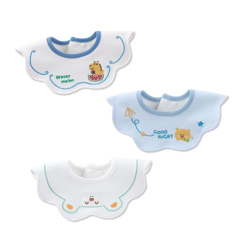 [Jio.Jio] スタイよだれかけ ベビー ビブ 綿100% 防水 360度回転 3枚セット 赤ちゃん エプロン 食事用 新生児用 男の子 女の子 保育園 入園準備 幼稚園用 花びら型