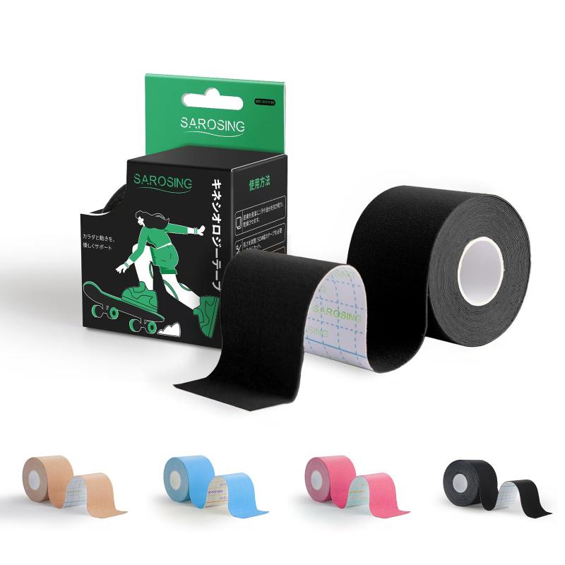 SAROSING キネシオロジーテープ 伸縮タイプ 50mm×5m｜防水加工・低刺激粘着剤｜スポーツ用テーピングテープ 膝・腰・手首サポート｜通気性メッシュ構造で長時間快適【低刺激粘着剤】敏感肌でも安心24時間連続使用でもかゆみ・かぶれを最...