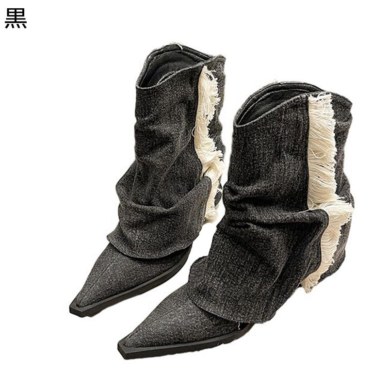 　　　 ◆◇◆人気の秘密◆◇◆ 【仕様】素材：デ二ム；ヒールの高さ: 5cm； ヒールのタイプ: 太ヒール；筒丈：15cm；今年らしいトレンド感に加え、歩きやすいのが魅力〜脚長に見えるデザインです。 【ショートブーツ】シンプルなデザインのシ...