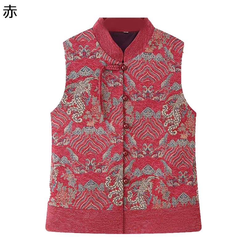 　　　 ◆◇◆人気の秘密◆◇◆ 中華風ベスト：このベストは華やかな中華風の柄で、高齢の女性の方々に上品な雰囲気を演出します。ボタンも伝統的なデザインで、お出かけや家庭内でのくつろぎにぴったりです。 伝統的な花柄：伝統的なデザインの花柄が特徴...