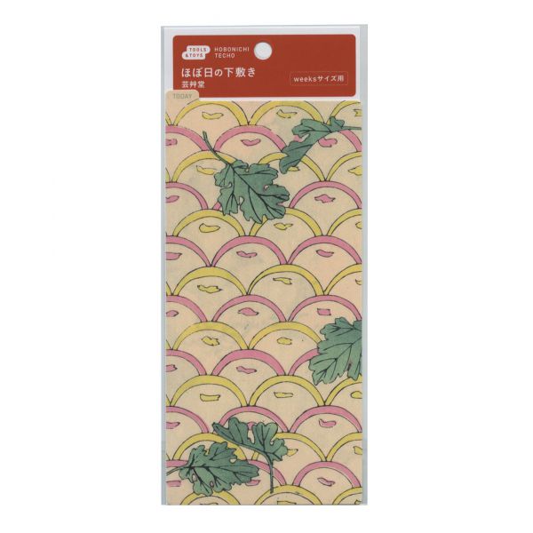 ほぼ日手帳WEEKS用の下敷き。角に「TODYAY」のタブがあり、しおりにもなります。明治時代の工芸図案集「美術海」「新美術海」から選んだモダンな図案をデザインしました。サイズ：縦=187mm　横=88mm　厚さ=0.4mm商品色傾向：ピン...