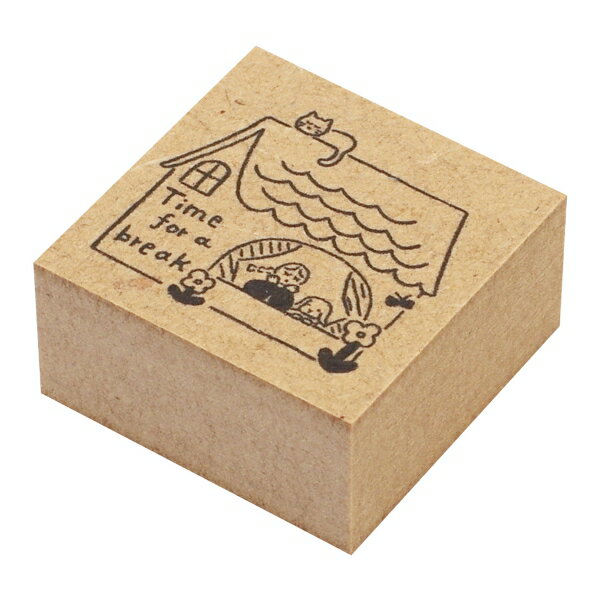 スタンプマルシェの看板ガール、マールちゃんのメッセージスタンプです。「Time for a break」…休憩しましょ。おうちの中でまったりとするマールちゃんと「Time for a break」のメッセージが一緒になったスタンプ。屋根の上...