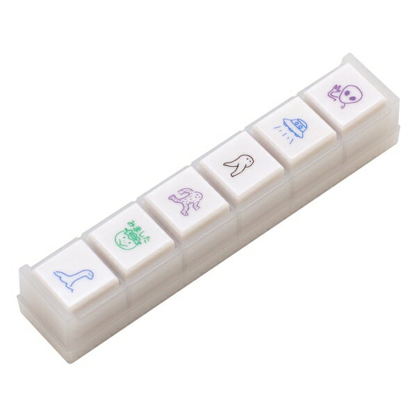 キーボードのようなボタン式の浸透印です。ポチっと軽く押すだけで綺麗にスタンプが押せます。印面サイズ5.5mmの小さいサイズのスタンプは、手帳のスケジュール管理にとっても便利。お気に入りの柄で今日のスケジュールを確認できます。6柄が1本になっ...