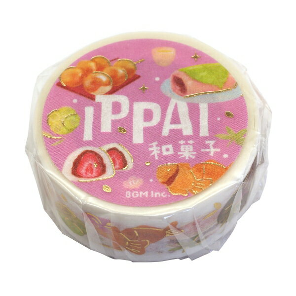 たくさんのモチーフをとにかく「いっぱい」集めたマスキングテープです。かわいい絵柄にきれいな箔押しがされています。幅15mm×長さ5mサイズ：縦=38mm　横=38mm　厚さ=15mm商品色傾向：白 イラスト表紙パターン：和菓子商品番号174...