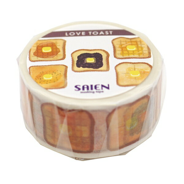 こんがりとトーストされた食パンの上に、さまざまな食材が乗っています。どれもとても美味しそうに見えるマスキングテープです。テープ幅20ミリ×長さ7メートルサイズ：縦=43mm　横=43mm　厚さ=20mm商品色傾向：白 イラスト表紙パターン：...