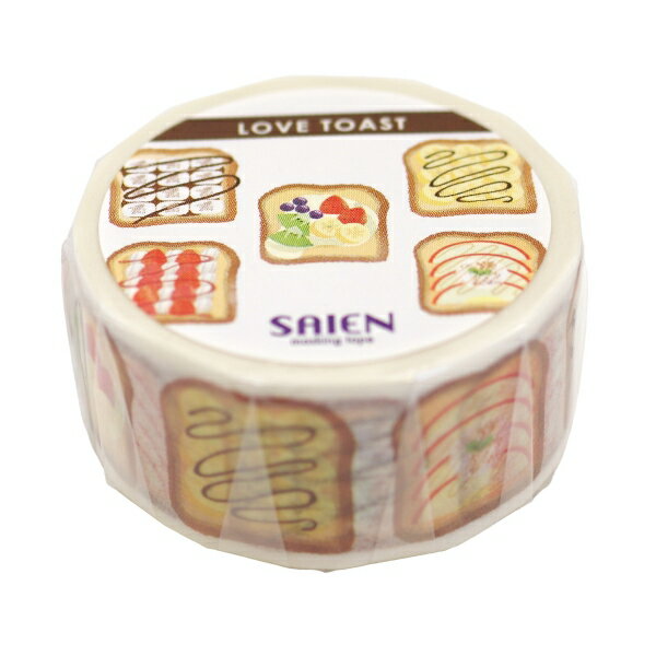 こんがりとトーストされた食パンの上に、さまざまな食材が乗っています。どれもとても美味しそうに見えるマスキングテープです。テープ幅20ミリ×長さ7メートルサイズ：縦=43mm　横=43mm　厚さ=20mm商品色傾向：白 イラスト表紙パターン：...