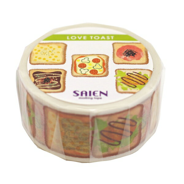 こんがりとトーストされた食パンの上に、さまざまな食材が乗っています。どれもとても美味しそうに見えるマスキングテープです。テープ幅20ミリ×長さ7メートルサイズ：縦=43mm　横=43mm　厚さ=20mm商品色傾向：白 イラスト表紙パターン：...