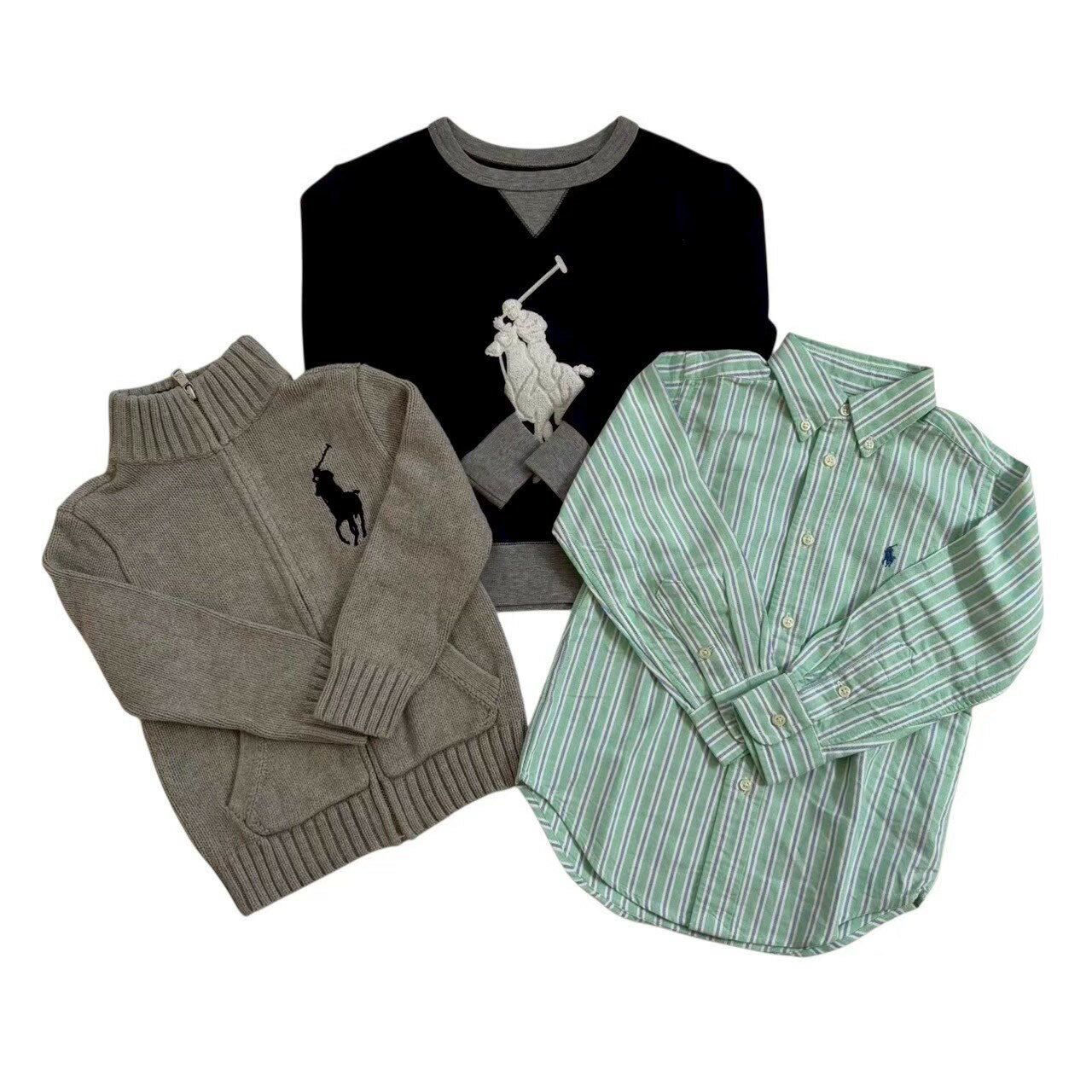 POLO Ralph Lauren ポロ ラルフローレン トップス3点セット グレー 紺 緑 ネイビー スウェット ワイシャツ 上着 ワンポイント キッズ 4T 110cm ■商品情報■ ●タイトル　POLO Ralph Lauren ポロ...