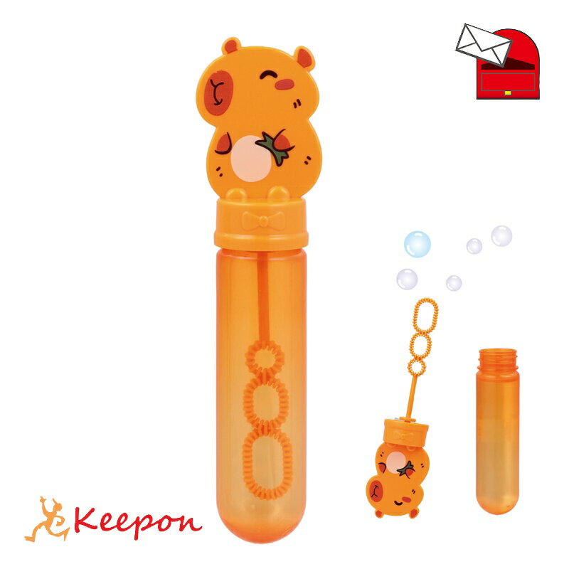 かわいいカピバラデザインのしゃぼん玉です 小さな手にもぴったりのスティック型で、簡単にしゃぼん玉が楽しめます シャボン液入りなのですぐに遊べます 外遊びで大活躍のアイテムです 本体サイズ：約25×44×140mm 材質：PP、PET