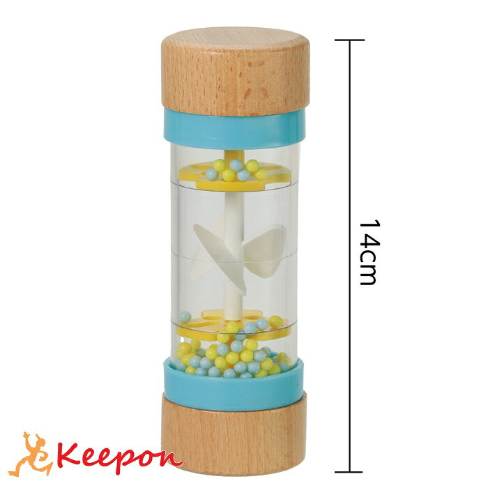 くるっと返すたび心地よい！雨音みたいなサウンドトイ！ ひっくり返すたびにビーズがさらさらと落ちて、まるで雨音のような優しい音が響くサウンドトイです。透明ケースでビーズの動きがしっかり見えて視覚的にも楽しく、木製パーツの温かみも魅力です。手の...