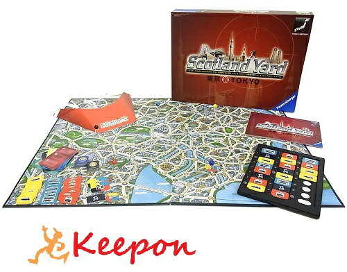 内容／ゲーム盤、タクシーチケット：57枚、バスチケット：45枚、電車チケット：23枚、ブラックチケット：5枚、ダブルムーブチケット：3枚、スタートカード：29枚、トラベルボード：5枚、トラベルログ：1セット、コマ：6個、バイザー巡査用リング...