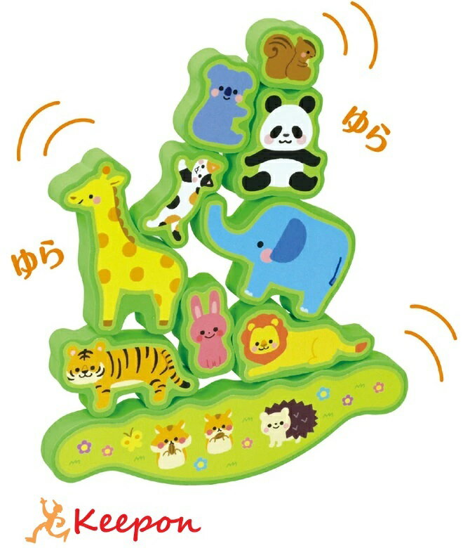 可愛い動物のバランスゲーム！ どうぶつをバランスよく積み上げよう！ 商品サイズ：200×170×18mm 材質：EVA ●対象年齢：3歳～ ●プレイ人数：1～3人どうぶつをバランスよく積み上げよう！