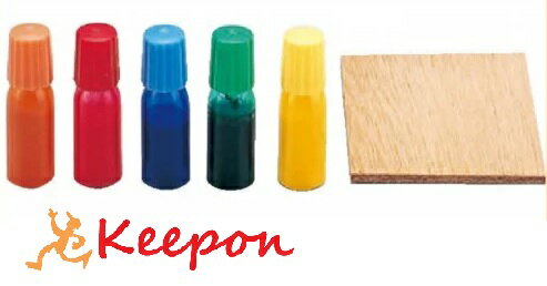 和紙染め絵の具を使って染めることにより、 美しい幾何学模様が簡単につくれる！ セット内容：彩液(赤、青、黄、緑、橙 各4cc入)ベニヤ付美しい幾何学模様が簡単につくれる！