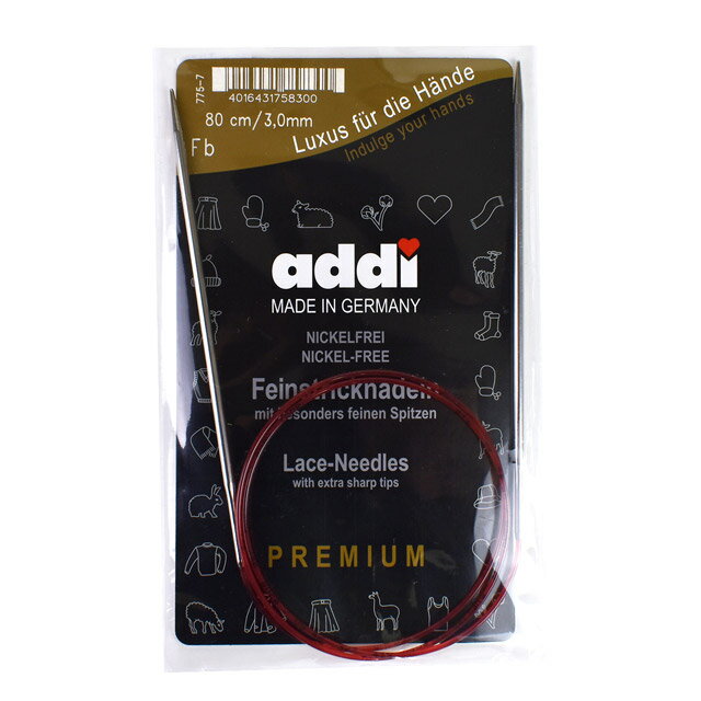 Product Features 商品説明 ドイツ・addi社（アディ社）のメタル製輪針です。針はすべりがよく、針先が鋭角なのが特徴です。コードは柔軟性に優れているのでよくしなり、ねじれることなく編み進めることができるのでマジックループ編み...
