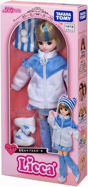 水色のサブカルファッションがかわいいリカちゃんです。 水色のジャージトップスと星柄スカートで原宿に遊びに行くようなおしゃれスタイルです。 前髪の水色メッシュにねこみみ帽子がポイント♪レッグカバーとクツが付いています。 【セット内容】人形（ト...