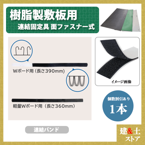 ■特長 　●面ファスナータイプのバンドです。 　●敷板厚さに合わせて長さを2種類ご用意しております。 ■用途 　●WボードやDiban（ディバン）の樹脂製敷板の固定 ■仕様 　●メーカー：株式会社ウッドプラスチックテクノロジー
