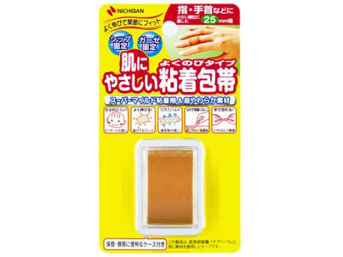 発売元、製造元、輸入元又は販売元　【 ニチバン 】【 商品説明 】「粘着包帯よくのび」は、よく伸びて関節にフィットする、肌にやさしい「ケアリーヴ」素材の粘着包帯です。通気性・伸縮性も高く、皮ふへのストレスを大幅に低減しました。25mm×3m...