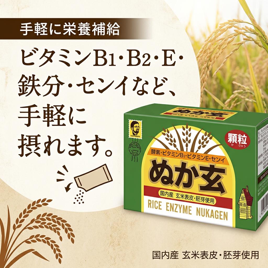 発売元、製造元、輸入元又は販売元　【 杉食 】【 商品説明 】「ぬか玄　顆粒」は、米ぬか(玄米表皮)と玄米胚芽に微生物(麹菌)を活用し、発酵させた健康補助食品です。玄米に含まれているビタミンB1・B2・E・鉄分・センイなど、手軽に摂れます。...
