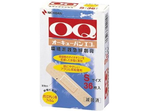 発売元、製造元、輸入元又は販売元　【 ニチバン 】【 商品説明 】「オーキューバン　エコ　OQE36S」は、焼却時のダイオキシンを配慮した非塩ビ素材の肌にやさしい救急絆創膏です。○肌にやさしい低刺激性アクリル系粘着剤を採用○小さな通気孔でキ...