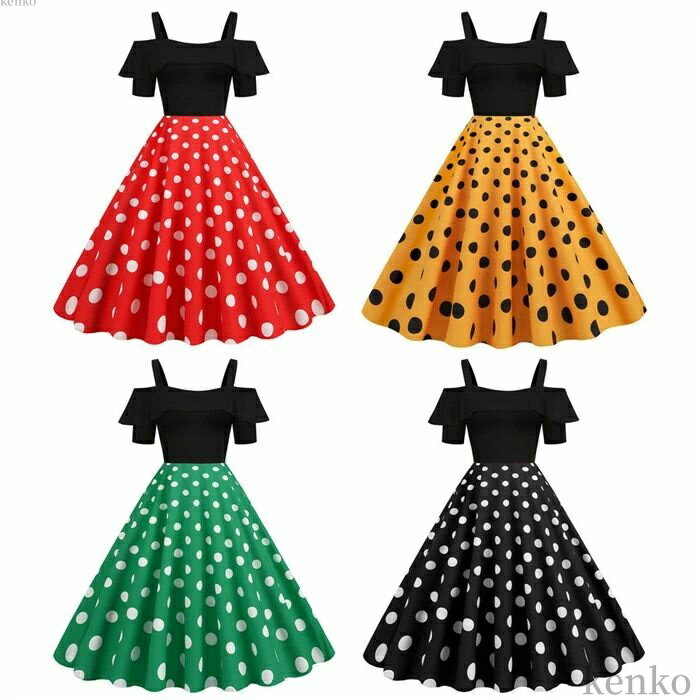 レトロワンピース レディース 水玉柄 ワンピース 結婚式 短袖 ハイウエスト 50年代 お呼ばれ スイングワンピ 謝恩会 披露宴 オールシーズン ダンス衣装 団服 普段着 ステージお揃い 舞台演出服 イベント衣装 誕生日 プレゼント 着痩せ...