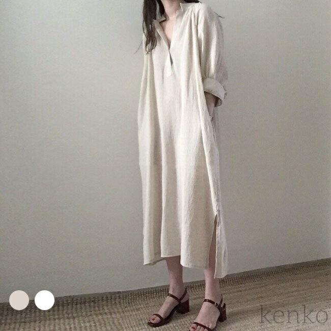 シャツワンピ ロング レディース 長袖ワンピース Vネック ロングシャツ オーバーサイズ リネンワンピース 体型カバー シャツワンピース 秋 長袖 ロングワンピ マキシ丈 パフスリーブ マキシ丈ワンピース おしゃれ 体型カバー効果バッチリの...