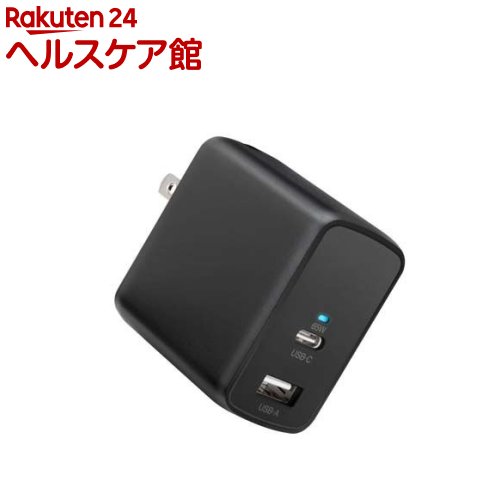 お店TOP＞家電＞電池・充電池＞充電池・充電器＞USBポート搭載充電器＞PD65W対応 急速充電AC充電器USB-C×1USB-A×1 折りたたみプラグコンパクト ブラック (1個)【PD65W対応 急速充電AC充電器USB-C×1USB-...