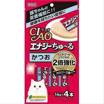 エネルギー補給タイプのちゅーる。エネルギー補給タイプのちゅーる。元気のない猫ちゃんにも最適。【分類】猫フード【原材料】かつお、鶏肉、チキンエキス、かつお節エキス、糖類(オリゴ糖等)、魚肉抽出物、植物性油脂、増粘剤(加工でん粉)、ミネラル類、...