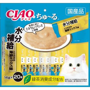 食べきりサイズの液状おやつ。猫の体液に近いミネラルバランスに調整することにより、効率的な水分の補給のサポートします。素材・材質：鶏肉（ささみ）、果糖ぶどう糖液糖、ほたてエキス、かつお節エキス、酵母エキス、まぐろエキス、増粘安定剤（加工でん粉...