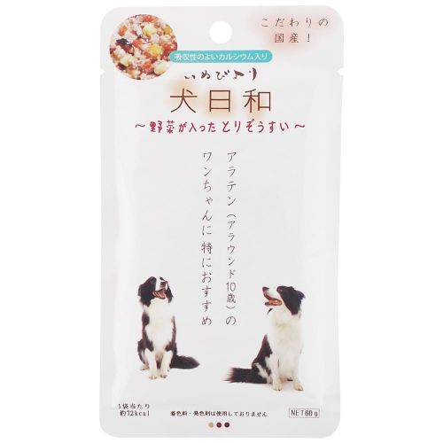 【特長】パワーの源！お米と鶏肉をベースに、吸収性の良いカルシウムを配合。アラウンド10歳のワンちゃんに特におすすめ。国産です！※着色料・発色剤・酸化防止剤・調味料は使用しておりません。【原材料】鶏肉、鶏ガラスープ、鶏レバー、白米、鶏卵管、に...