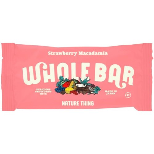 ■商品名：WHOLE BAR ストロベリーマカダミア ■内容量：40g ■メーカー：NATURE THING ■原材料：デーツペースト （外国製造）、 アーモンドクラッシュ、 有機ドライストロベリー加工品 （有機ストロベリー、 有機りんご果...