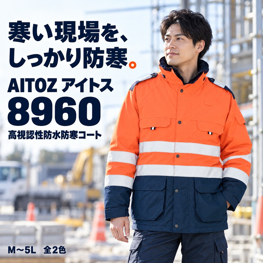 寒い現場を、しっかり防寒。AITOZ アイトス 高視認性防水防寒コート 8960◆ 主な特長 ◆【カラー・サイズ展開】カラー全2色、サイズM〜5Lからお選びいただけます。【防寒仕様】寒い時期に向けた防寒タイプです。◆ 製品仕様 ◆品名高視認...
