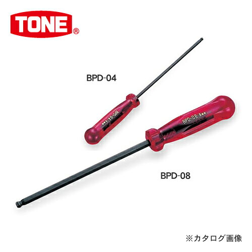 【メーカー】●TONE（株）【特長】●先端がボールポイントタイプのドライバーです。●角度をつけて使用でき、早回しに大変便利です。【仕様】●全長(mm):220●対辺寸法(mm):4.0●軸長(mm):130●質量(g):50●ボールポイント...