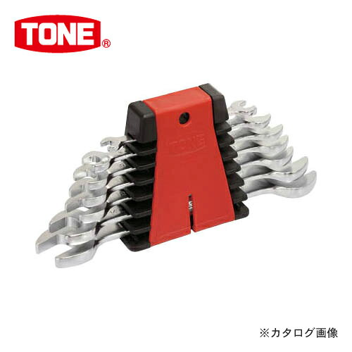 【メーカー】●TONE（株）【特長】●スパナ部は、やり形に仕上げ狭い箇所での作業を容易にしました。●セット内容は6種類でバンド付です。【仕様】●セット内容(mm):5.5×7、8×10、10×12、11×13、12×14、14×17、17×...