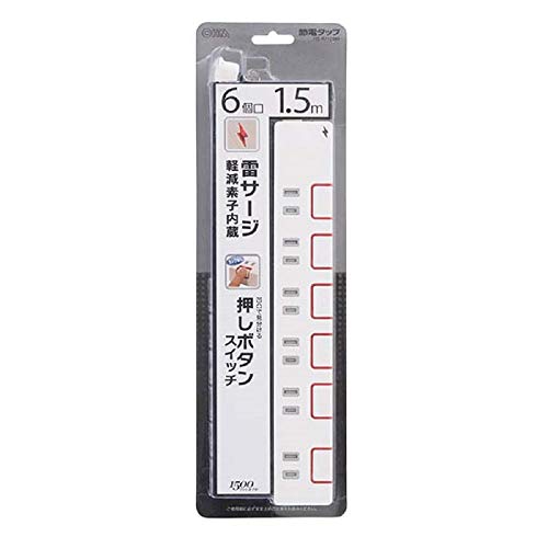 6個口・ 1.5m HS-K1189W・・Size:1.5mStyle:6個口・雷サージ軽減素子内蔵:落雷時のダメージ軽減・ホコリ防止シャッター:ほこり侵入・感電事故防止・二重被ふくコード:導線を二重被ふくで強度を向上・過電部モジュール化(...