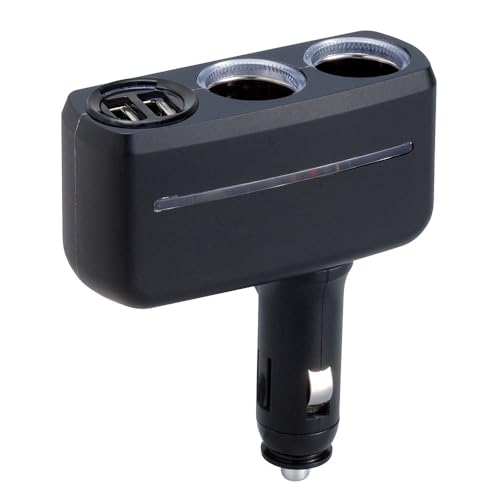 2連+2USB F284ブラック/-/F284・パッケージ個数:1・DC12Vソケットが2口、USBポートが2口付いた増設ソケットです。・シリンダーリングとサイドラインがブルーに発光します。(ブルーLED内蔵)・USBポート2口は、最大5V...