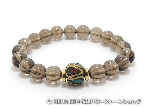 お会計後、通常2営業日以内にネコポス(ポスト投函サービス)で発送、1〜2日程度でのお届けとなります。【パワーストーン仕様】チベットハンドメードビーズ(6面カット) 10mm，スモーキークォーツ AAAA 8mm，チベット合金 真鍮6mm×2...