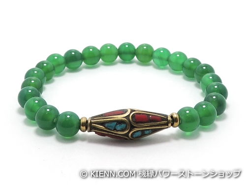 お会計後、通常2営業日以内にネコポス(ポスト投函サービス)で発送、1〜2日程度でのお届けとなります。【パワーストーン仕様】チベットハンドメードビーズ 菱形21mm×8mm，グリーンカルセドニー AAAA 6mm，チベット合金 真鍮4mm×2...