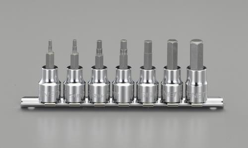 【仕様】●差込角…3/8”●全長…49mm●対辺(mm)…2.5・3・4・5・68・10●7個組●原産国：台湾●商品入り数：1ST●エスコカタログ　品番：EA617DM●「エスコ便利カタログ」スパナ・めがね・ソケット・打撃用レンチ:ソケット...