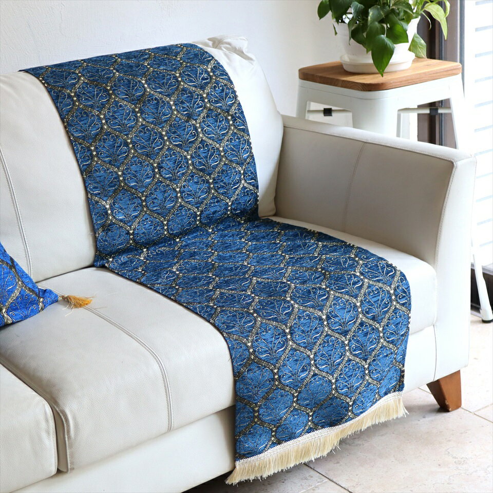 テーブルランナー ベッドスロー 135×44cm クレスト ネイビー Table runner, Bed through, Turkish textile, トルコ製ファブリック立体感のあるジャガード織りのテーブルランナー。生地におうとつを...