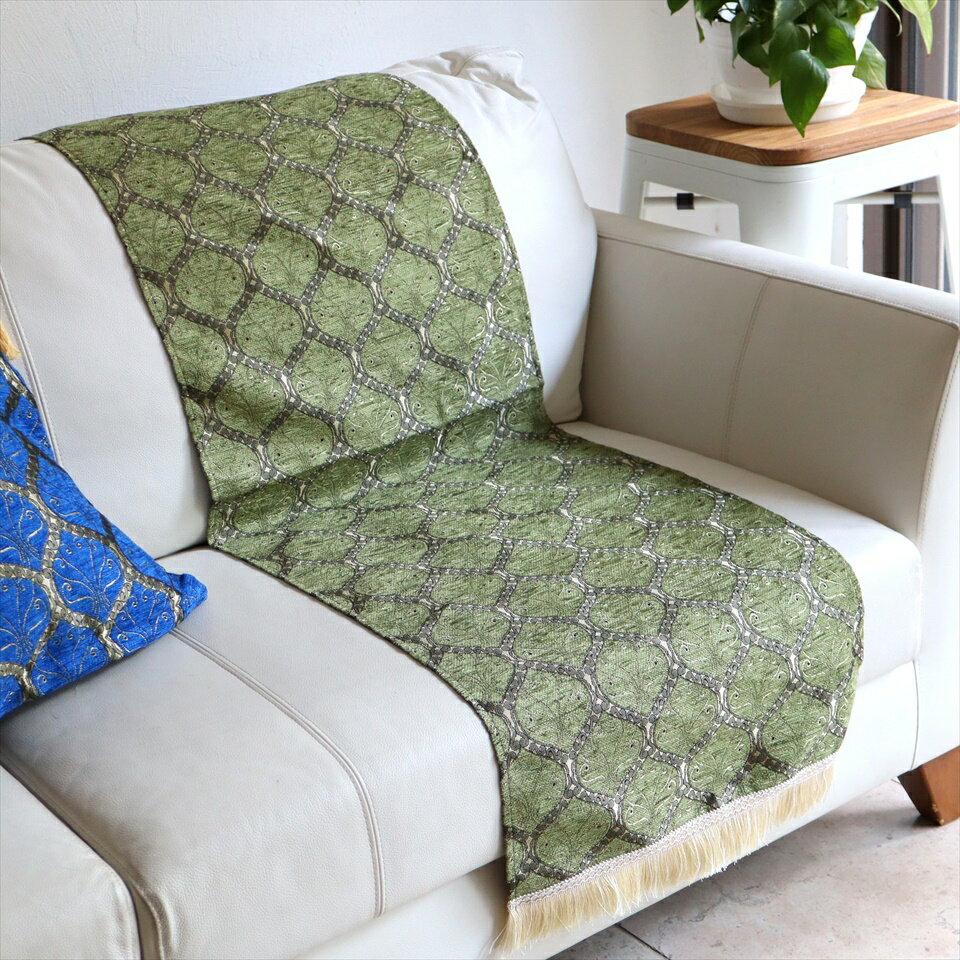 テーブルランナー ベッドスロー 135×44cm クレスト ピスタチオグリーン Table runner, Bed through, Turkish textile, トルコ製ファブリック立体感のあるジャガード織りのテーブルランナー。生地に...