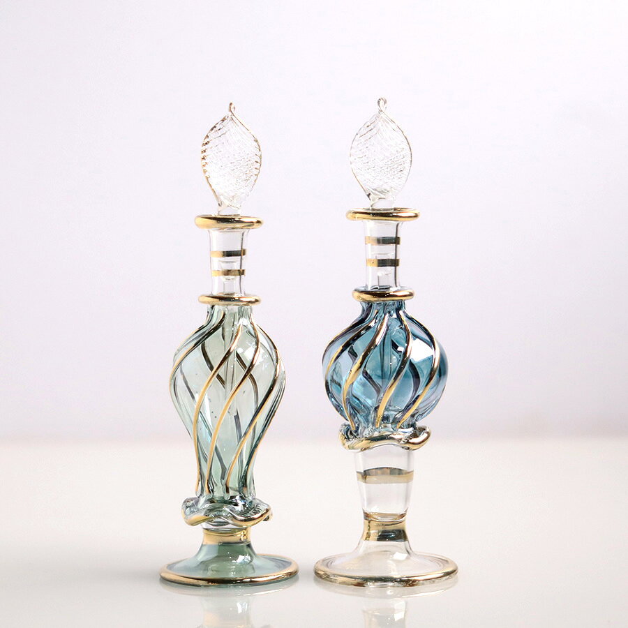 エジプト香水瓶ガラタバザール店舗TOPへタグ：#香水瓶12cm&nbsp;&nbsp;#ファラオ&nbsp;&nbsp;#エジプト雑貨&nbsp;&nbsp;エジプト ガラス香水瓶　11cm 2本セット　ゴールドライン ファラオ Egypt...