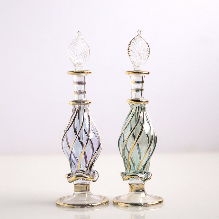 エジプト香水瓶ガラタバザール店舗TOPへタグ：#香水瓶12cm&nbsp;&nbsp;#ファラオ&nbsp;&nbsp;#エジプト雑貨&nbsp;&nbsp;エジプト ガラス香水瓶　11cm 2本セット　ゴールドライン ファラオ Egypt...