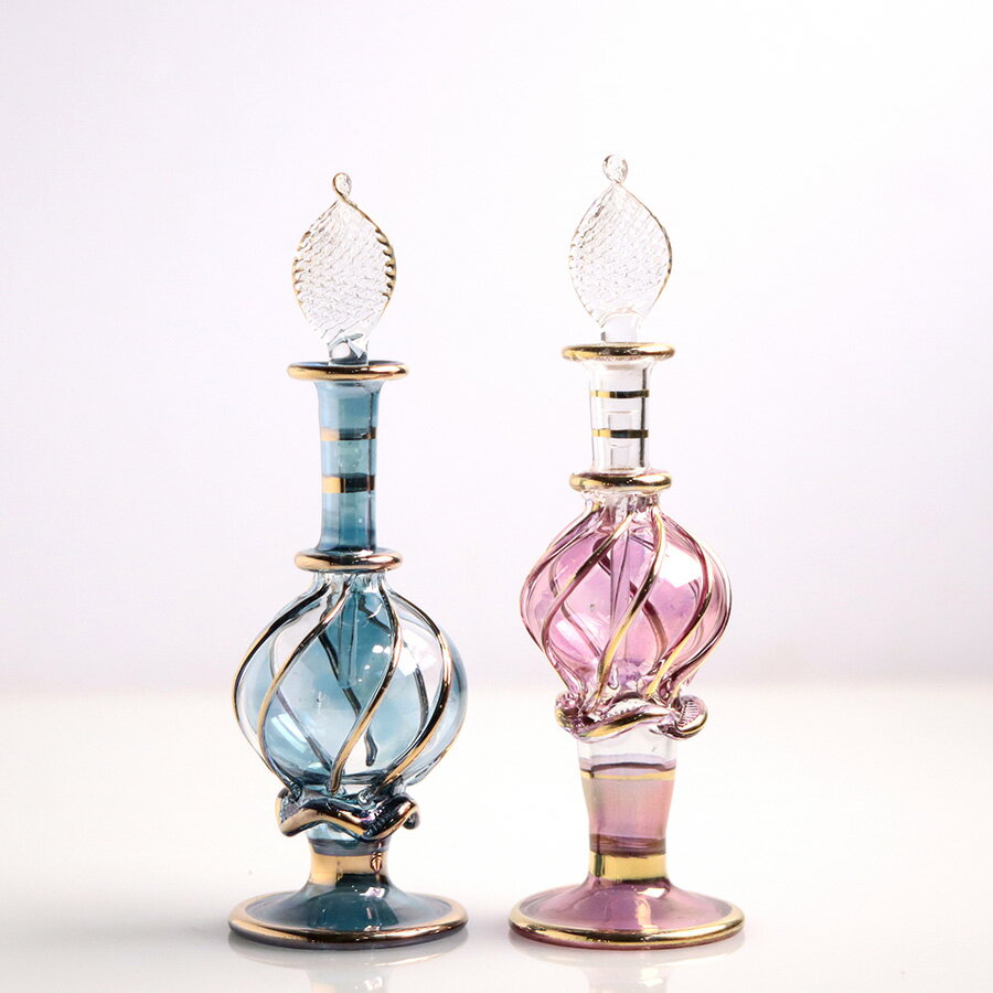 エジプト香水瓶ガラタバザール店舗TOPへタグ：#香水瓶12cm&nbsp;&nbsp;#ファラオ&nbsp;&nbsp;#エジプト雑貨&nbsp;&nbsp;エジプト ガラス香水瓶　11cm 2本セット　ゴールドライン ファラオ Egypt...