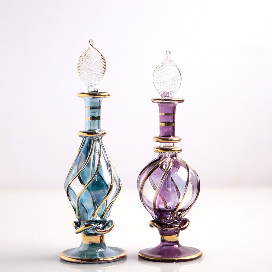 エジプト香水瓶ガラタバザール店舗TOPへタグ：#香水瓶12cm&nbsp;&nbsp;#ファラオ&nbsp;&nbsp;#エジプト雑貨&nbsp;&nbsp;エジプト ガラス香水瓶　11cm 2本セット　ゴールドライン ファラオ Egypt...