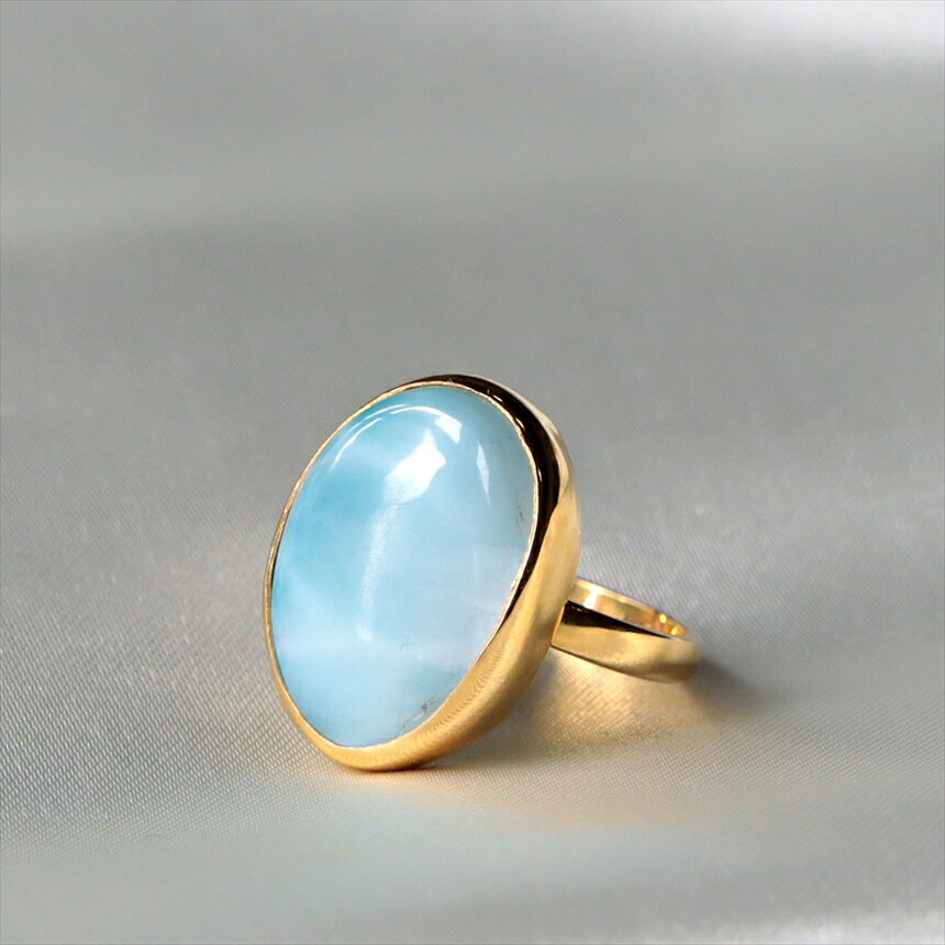 タグ：#ラリマー&nbsp;&nbsp;#同じ形⇒Gemstone＆Silverラリマー シルバーリング　オーバル　 18KGF 天然石 トルコジュエリー カラーストーン品　番ags130lari-03サイズFREE（納品時14号） 石の大...