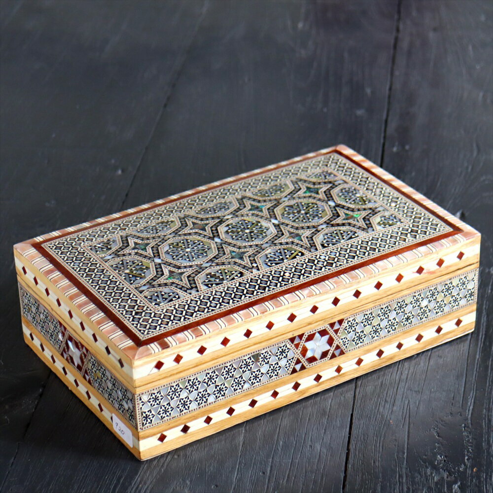 ▼ガラタバザール店舗TOPへ#同じ形&nbsp;&nbsp;#エジプト雑貨&nbsp;&nbsp;Mother of Pearl 螺鈿(らでん）のジュエリーボックスエジプト製イスラミックな幾何学デザインの宝石箱商品番号rebox-q20サイ...
