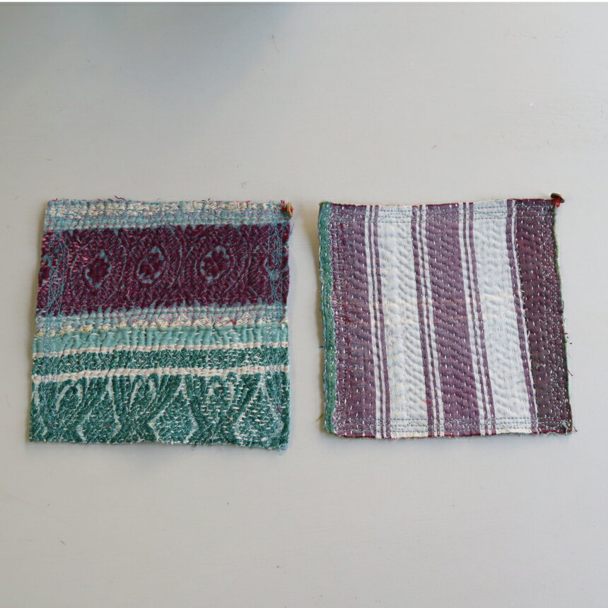 タグ：#同じ形&nbsp;&nbsp;#カンタ刺繍⇒コットン小物コースター12cm 2枚組　カンタ刺繍 インド刺し子ヴィンテージカンタ商品番号ta2389-05サイズ約12x12cm（ゆがみ、サイズ誤差あります）素　材コットン100％産 地...