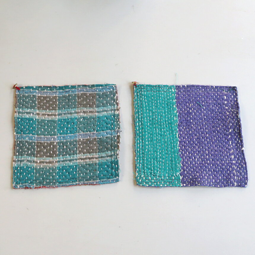 タグ：#同じ形&nbsp;&nbsp;#カンタ刺繍⇒コットン小物コースター12cm 2枚組　カンタ刺繍 インド刺し子ヴィンテージカンタ商品番号ta2389-24サイズ約12x12cm（ゆがみ、サイズ誤差あります）素　材コットン100％産 地...